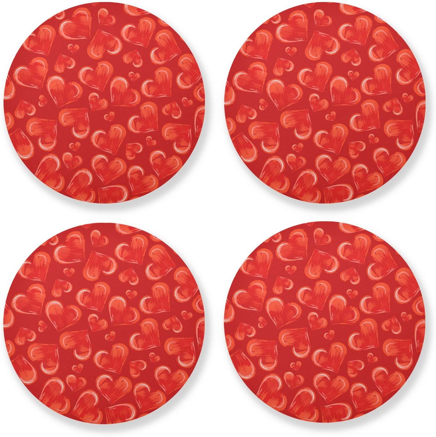 Red Heart Drinks Coasters, Non-Scratch Valentine Cork Base Round Cups ...
