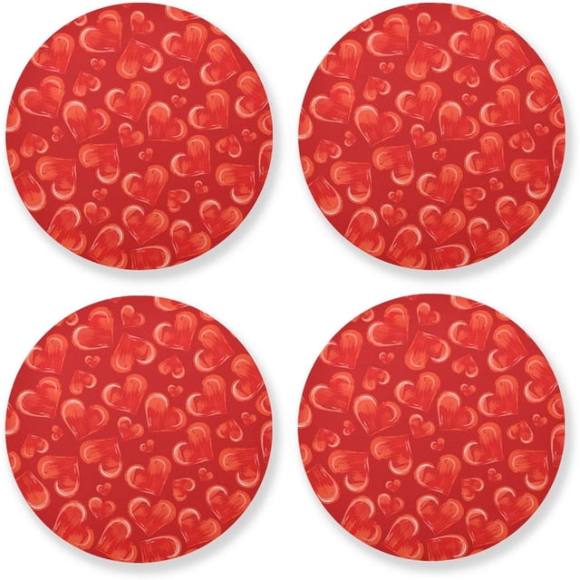 Red Heart Drinks Coasters, Non-Scratch Valentine Cork Base Round Cups ...