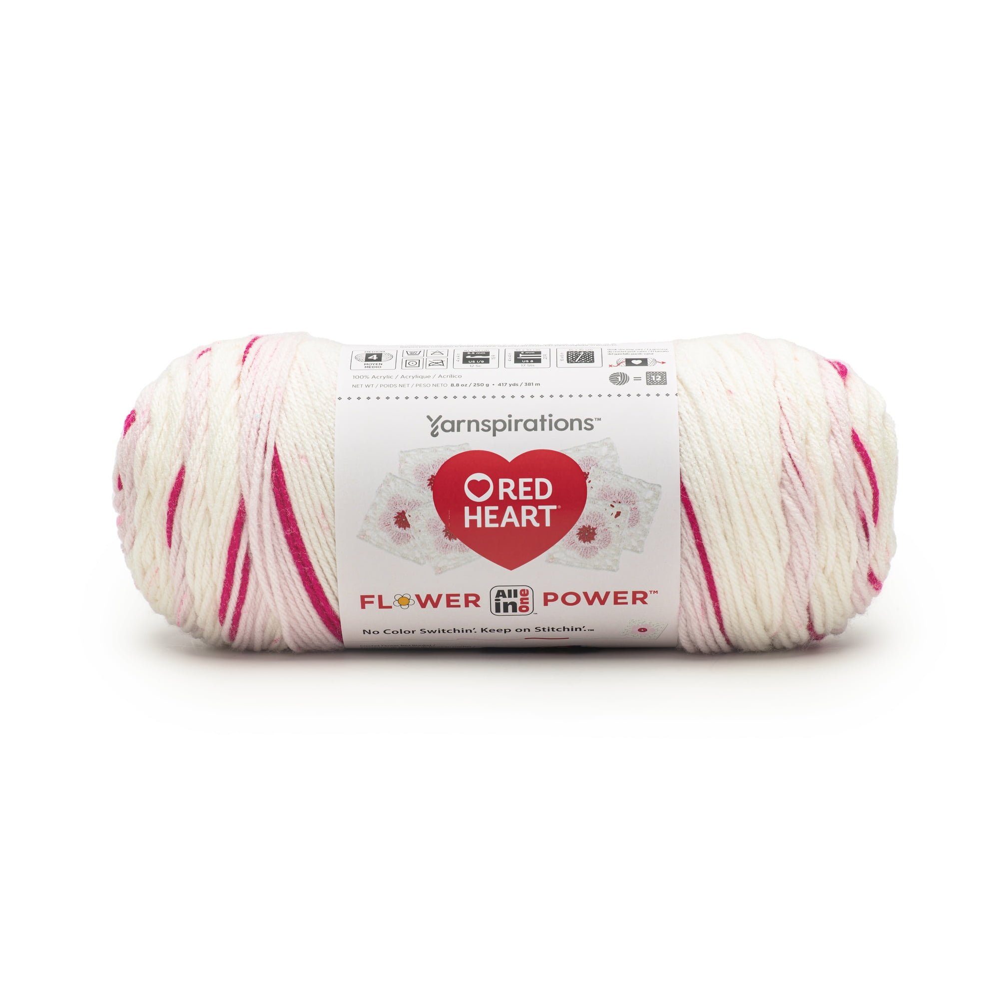 Red Heart Flower Power All-in-One Yarn, 250g, 417 yards, Cherry Blossom ...