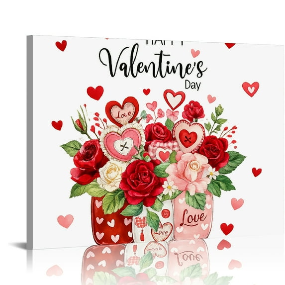 Red Heart Flower Wall Decor for Bathroom, Print On Canvas, Wall Decor ...