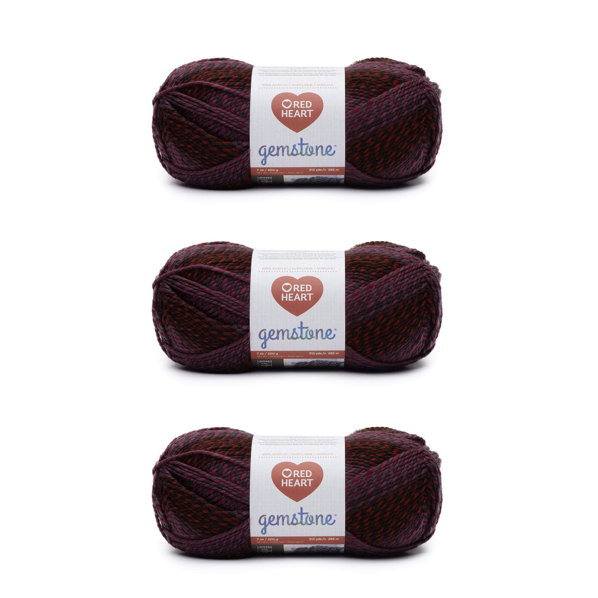 Red Heart Gemstone Ruby Yarn - 3 Pack of 200g/7oz - Acrylic - 5 Bulky ...