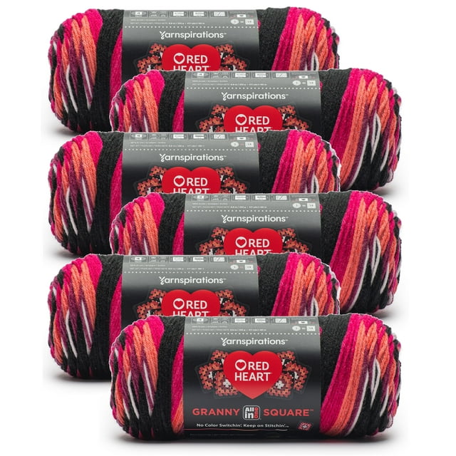 Red Heart™ Granny Square 250g Yarn (6 Pack), Black - Carnation Code ...