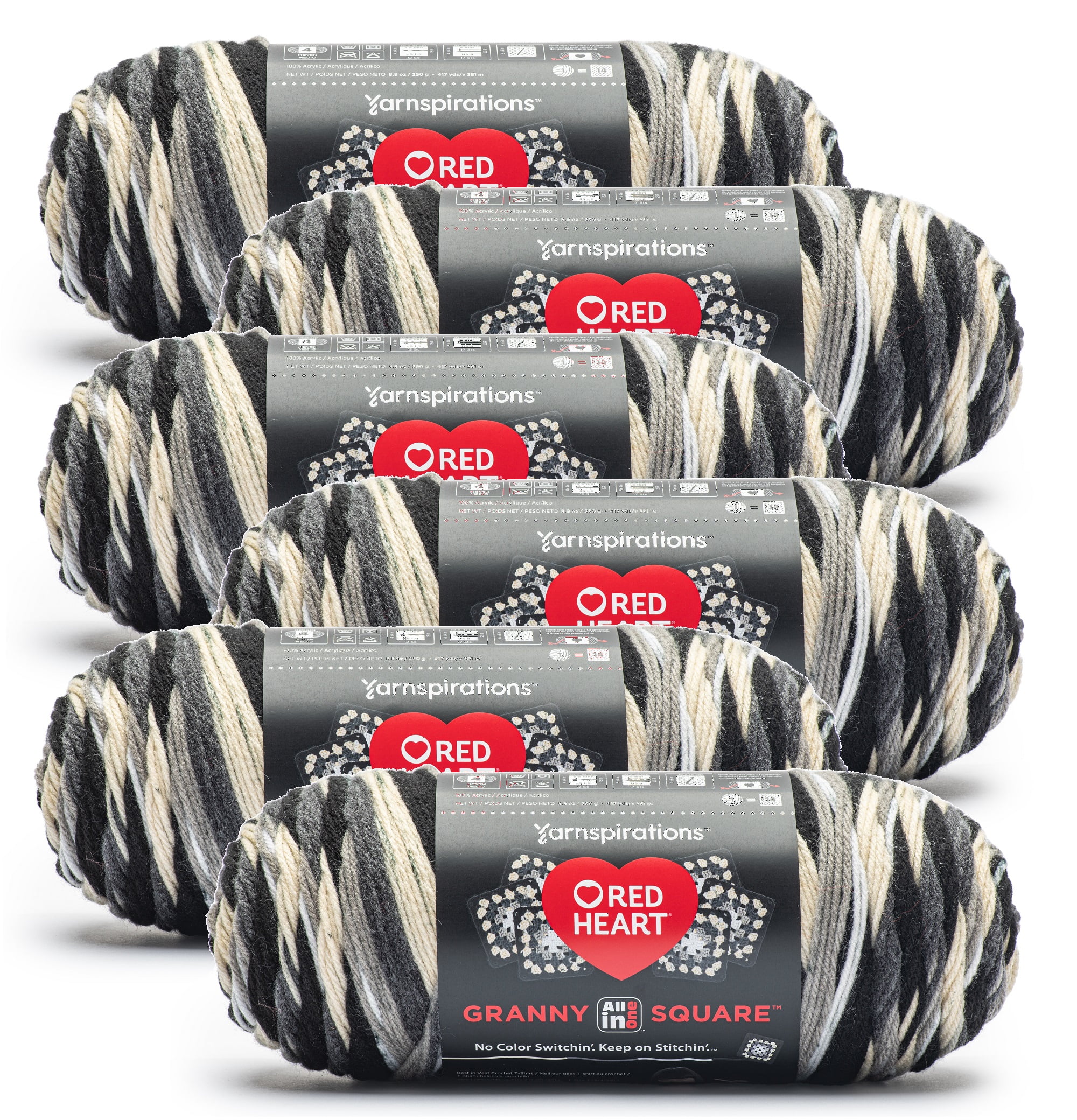 Red Heart™ Granny Square 250g Yarn (6 Pack), Black - Dove - Walmart.com