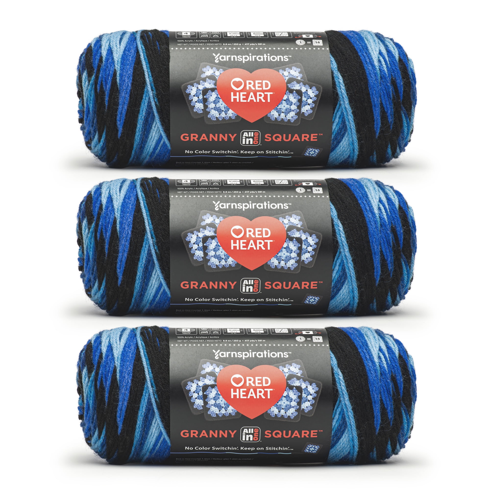 Red Heart® Granny Square™ #4 Med Acrylic Yarn, Blk- blue beacon 250g ...