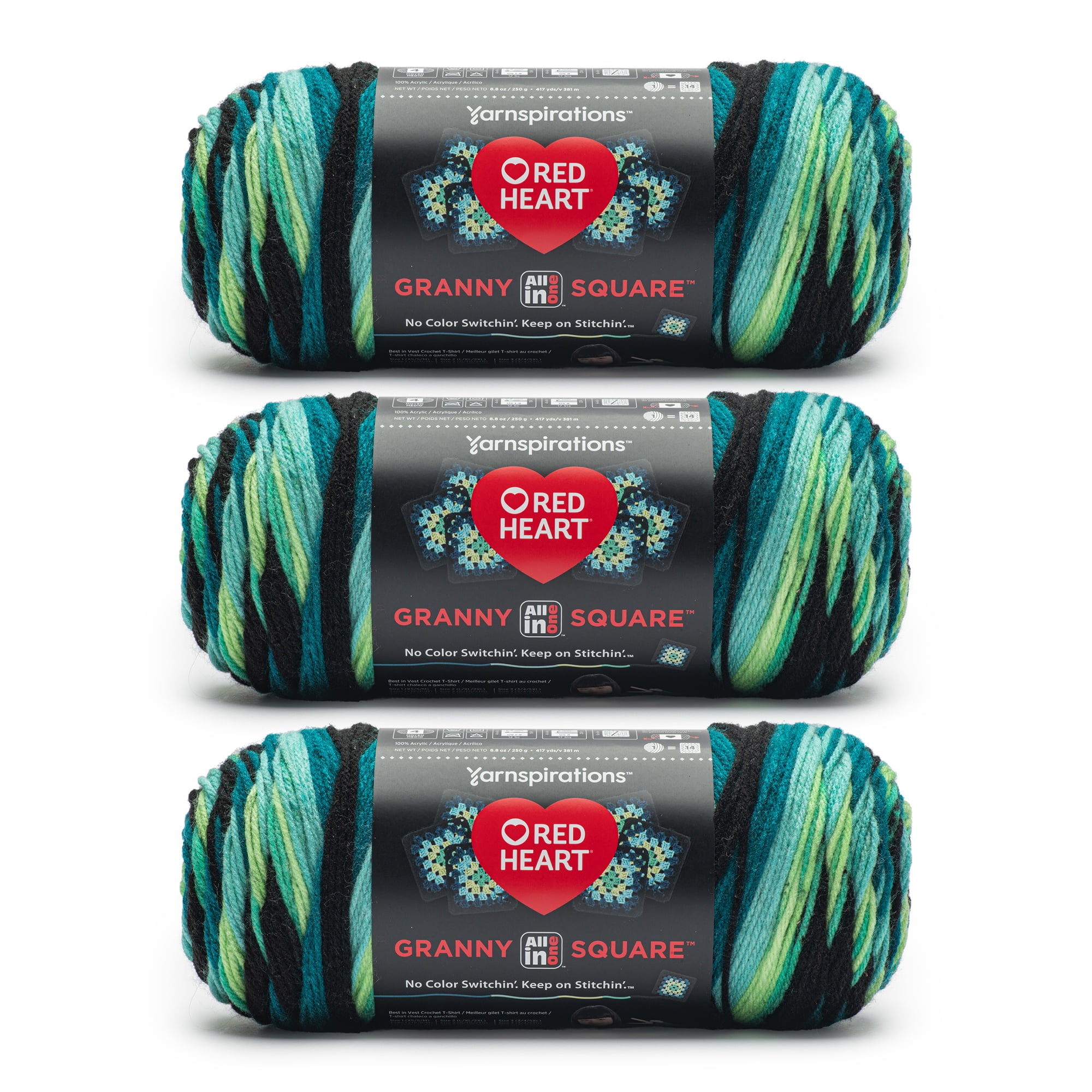 Red Heart® Granny Square™ #4 Med Acrylic Yarn, Blk-cyber leaf 250g ...