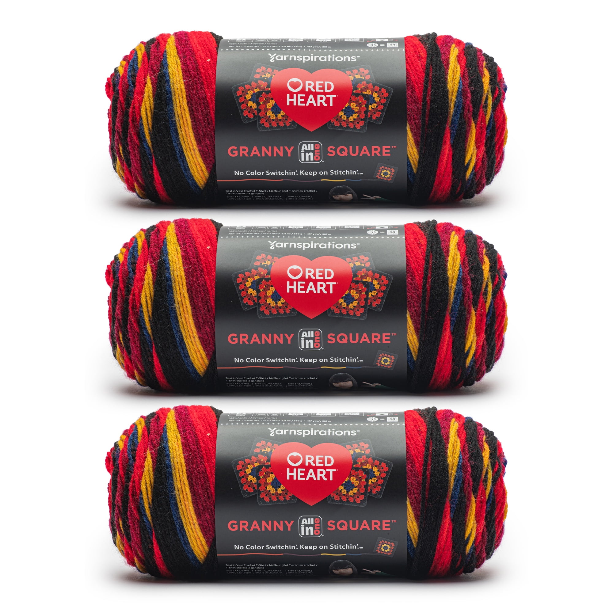 Red Heart® Granny Square™ #4 Med Acrylic Yarn, Blk-moody cherry 250g ...