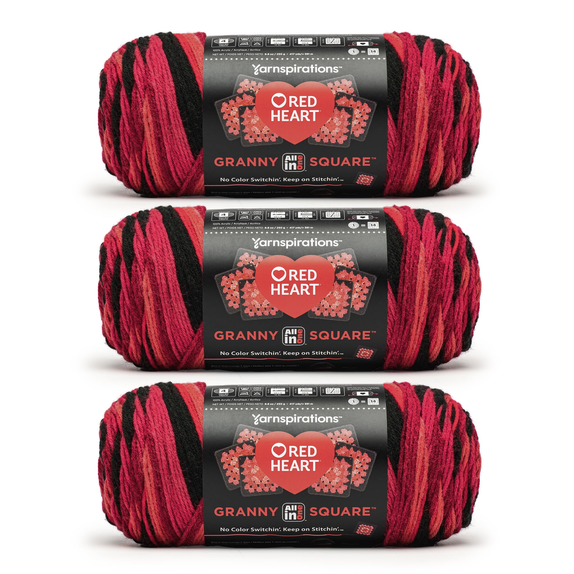 Red Heart® Granny Square™ #4 Med Acrylic Yarn, Blk-ruby red 250g 417yd ...