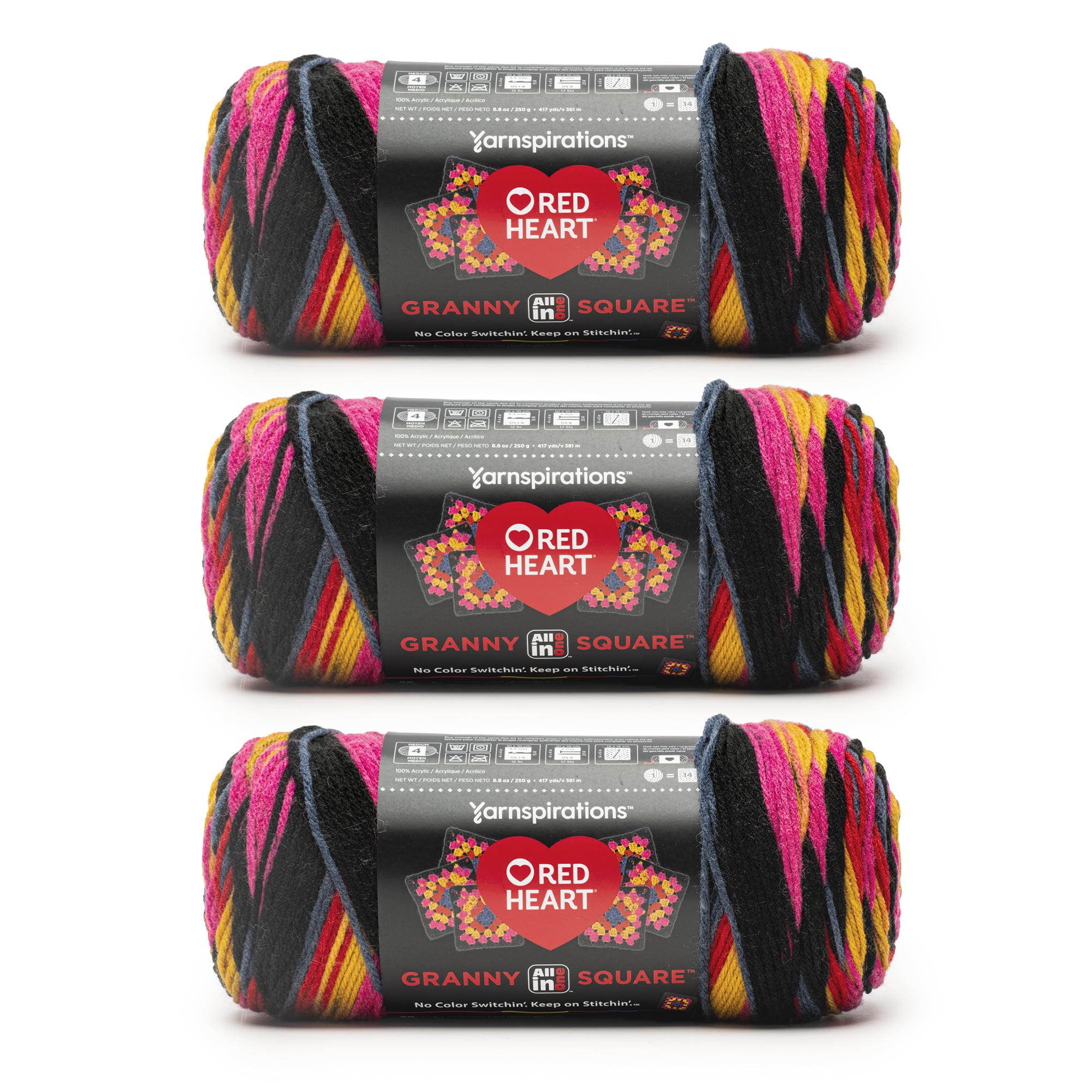 Red Heart® Granny Square™ #4 Med Acrylic Yarn, Blk-scarlet sand 250g ...