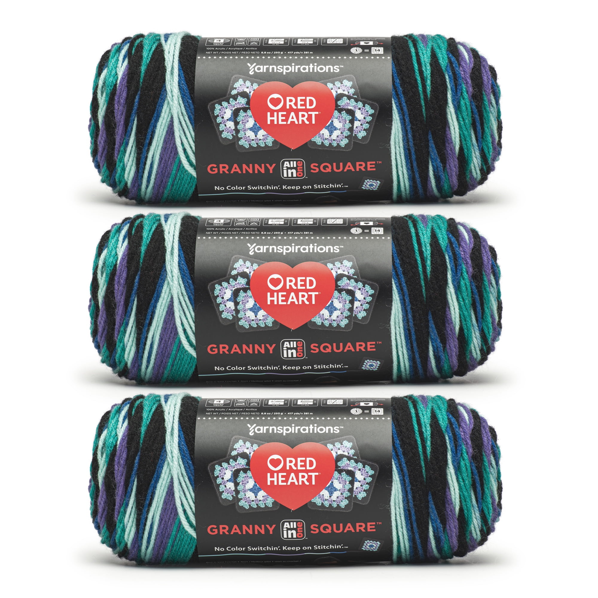 Red Heart® Granny Square™ #4 Med Acrylic Yarn, Blk-totally teal 250g ...