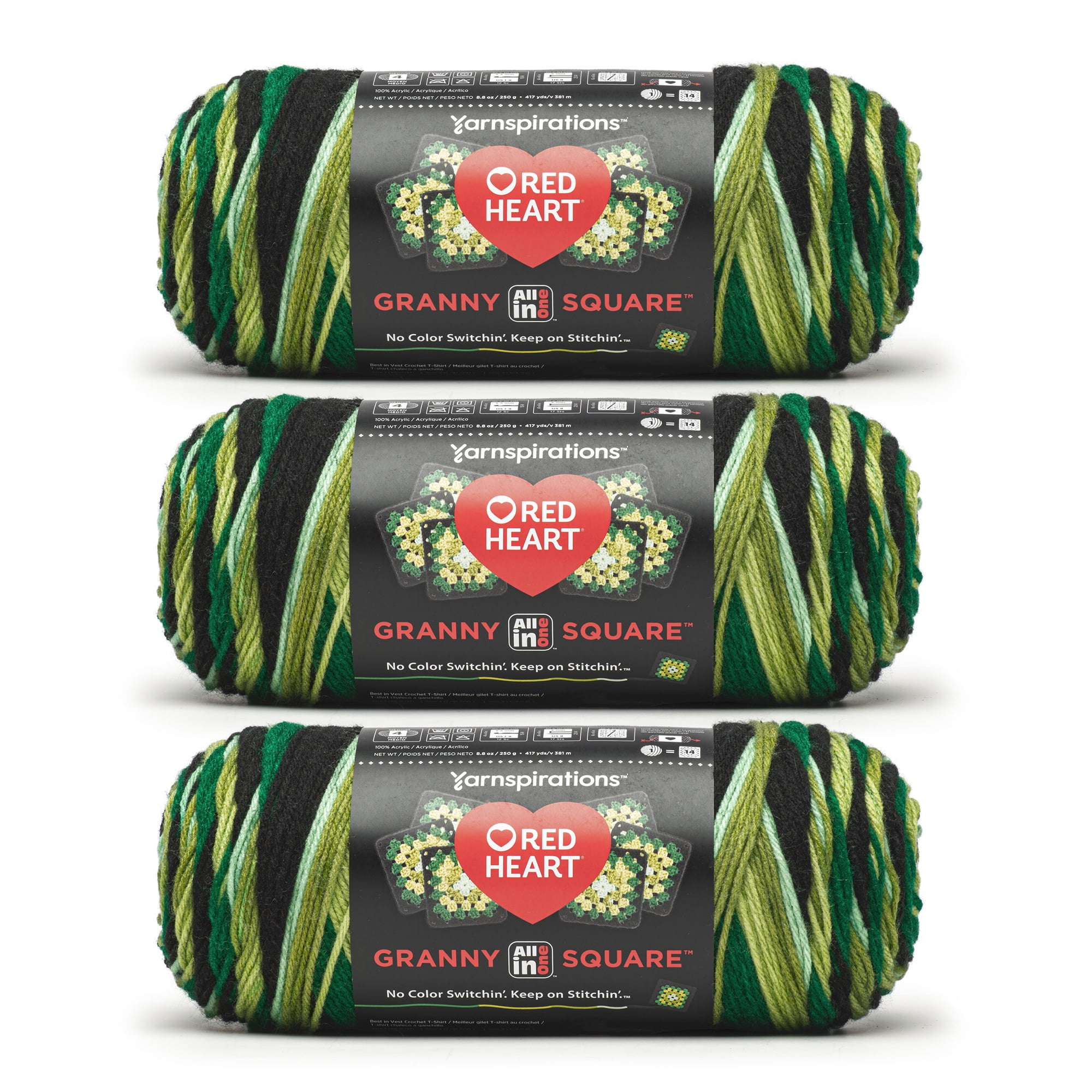 Red Heart® Granny Square™ #4 Med Acrylic Yarn, Blk-verdant vine 250g ...