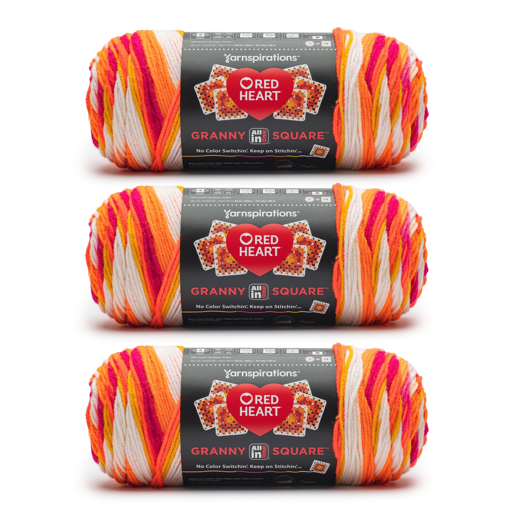 Red Heart® Granny Square™ #4 Med Acrylic Yarn, Wht-citrus twist 250g ...