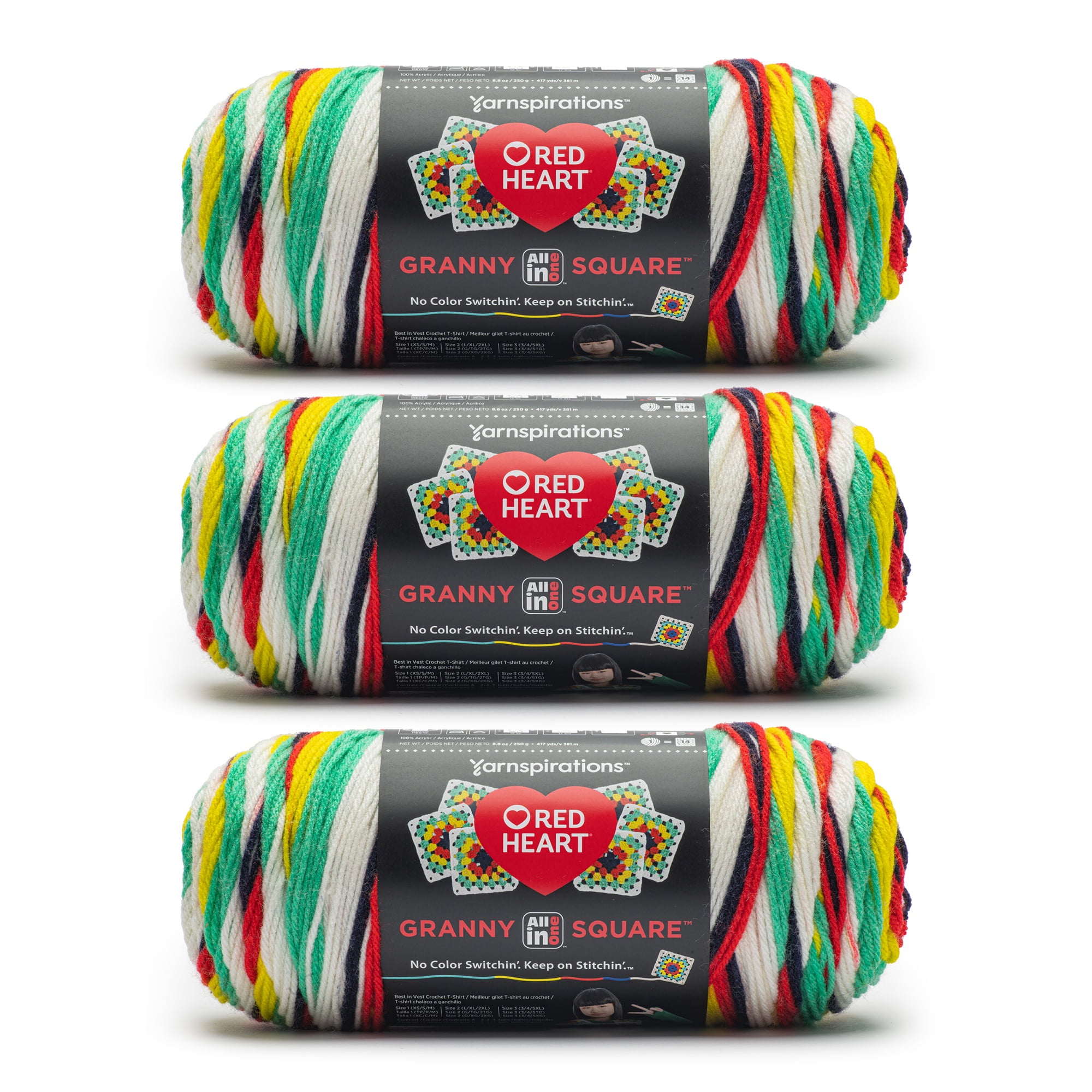 Red Heart® Granny Square™ #4 Med Acrylic Yarn, Wht-green scream 250g ...
