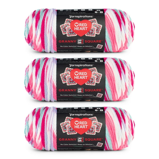 Red Heart® Granny Square™ #4 Med Acrylic Yarn, Wht-pink punch 250g ...