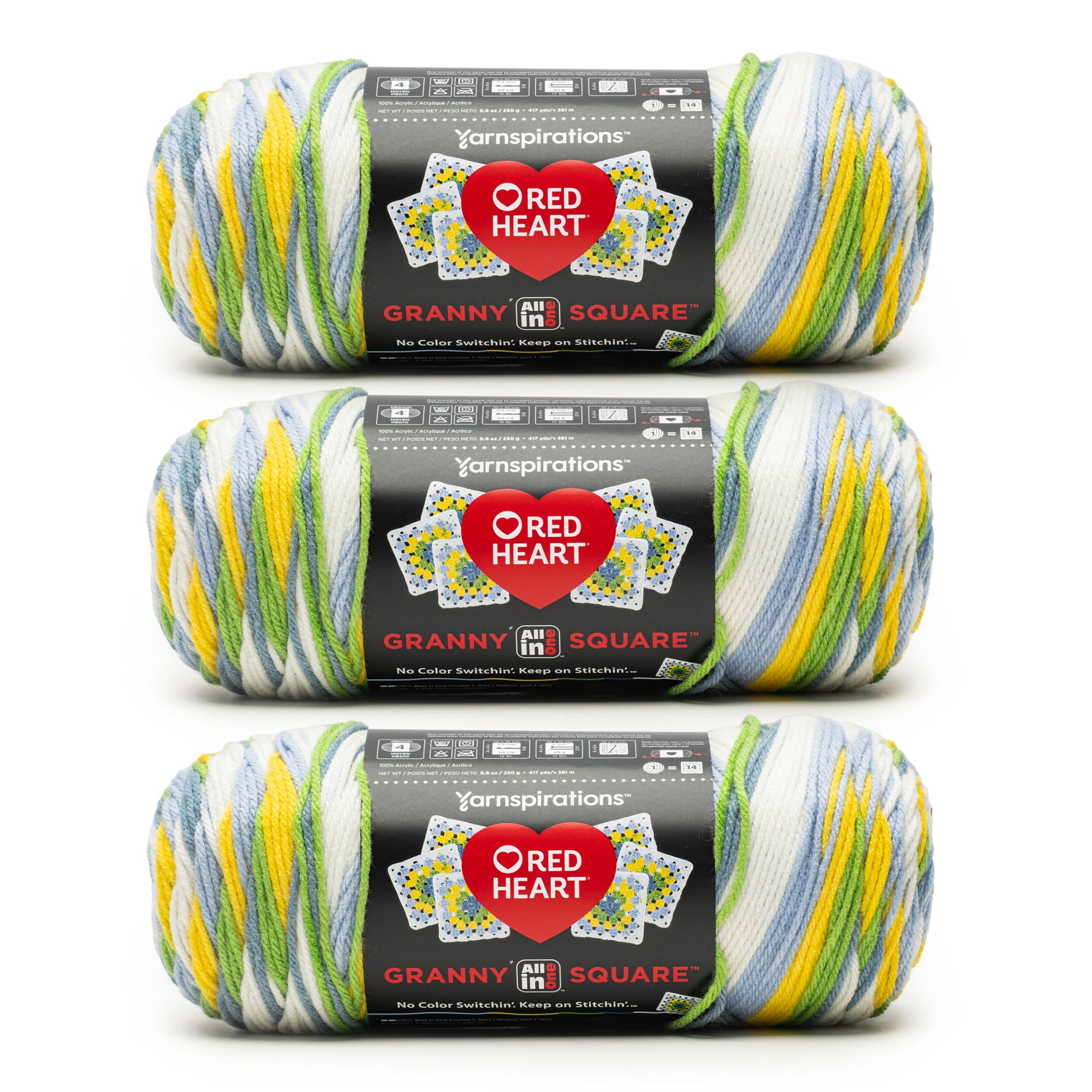 Red Heart® Granny Square™ #4 Med Acrylic Yarn, Wht-spring srn 250g 417yd (3Pk) - Walmart.com