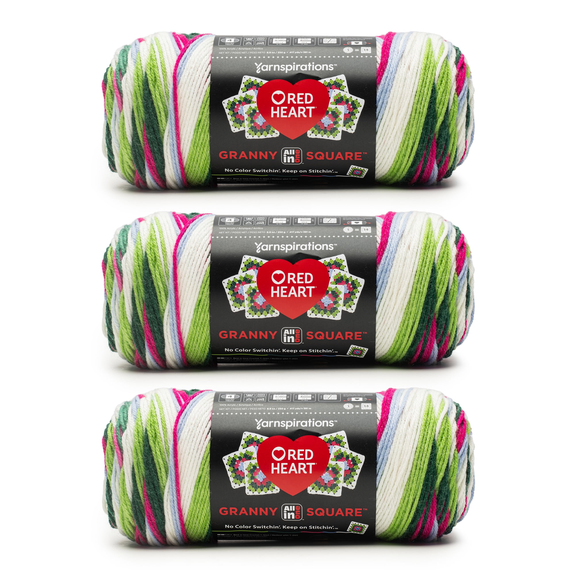 Red Heart® Granny Square™ #4 Med Acrylic Yarn, Wht-watermelon 250g ...