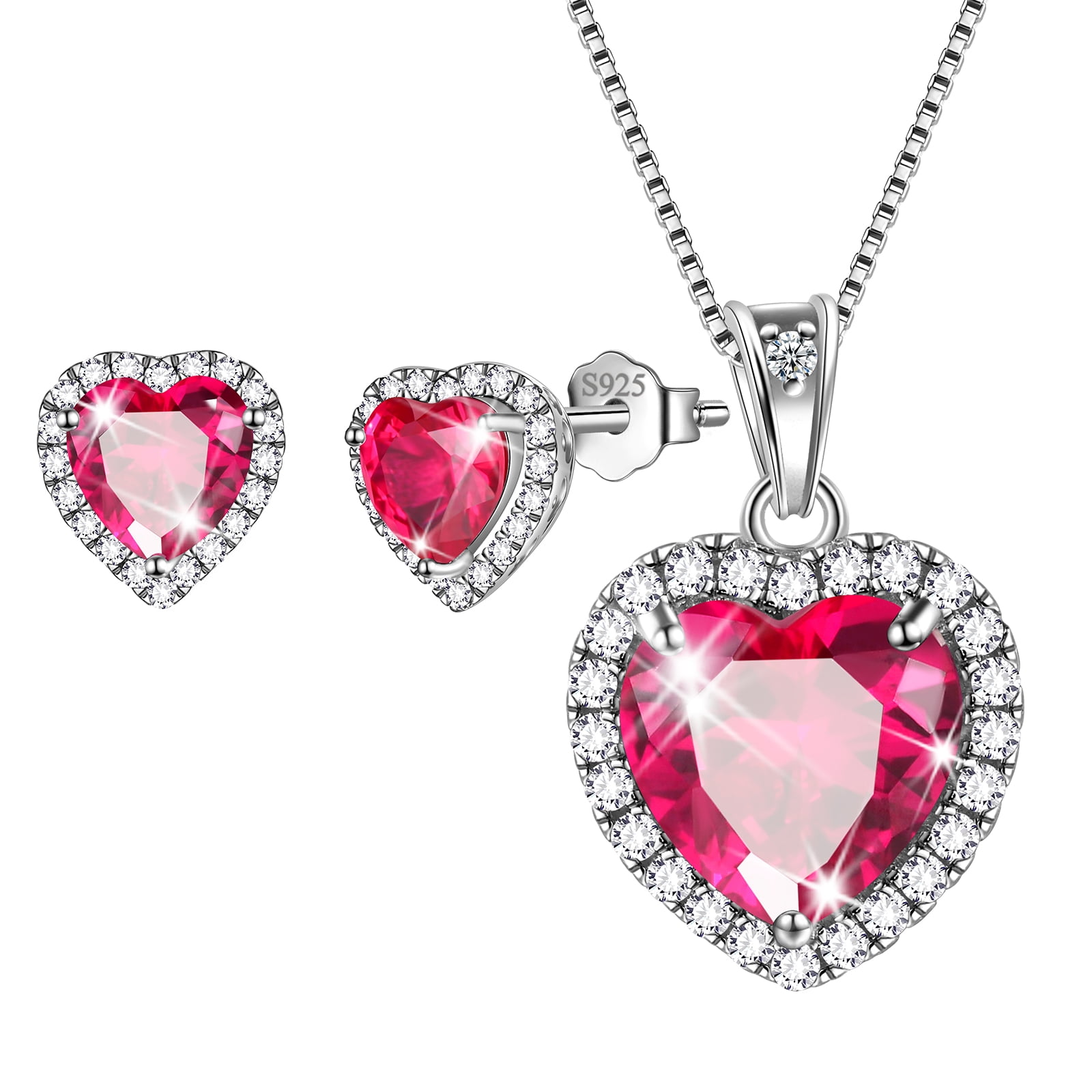 Red Heart Jewelry Sets Women Ruby July Birthstone Jewelry Set Necklace ...