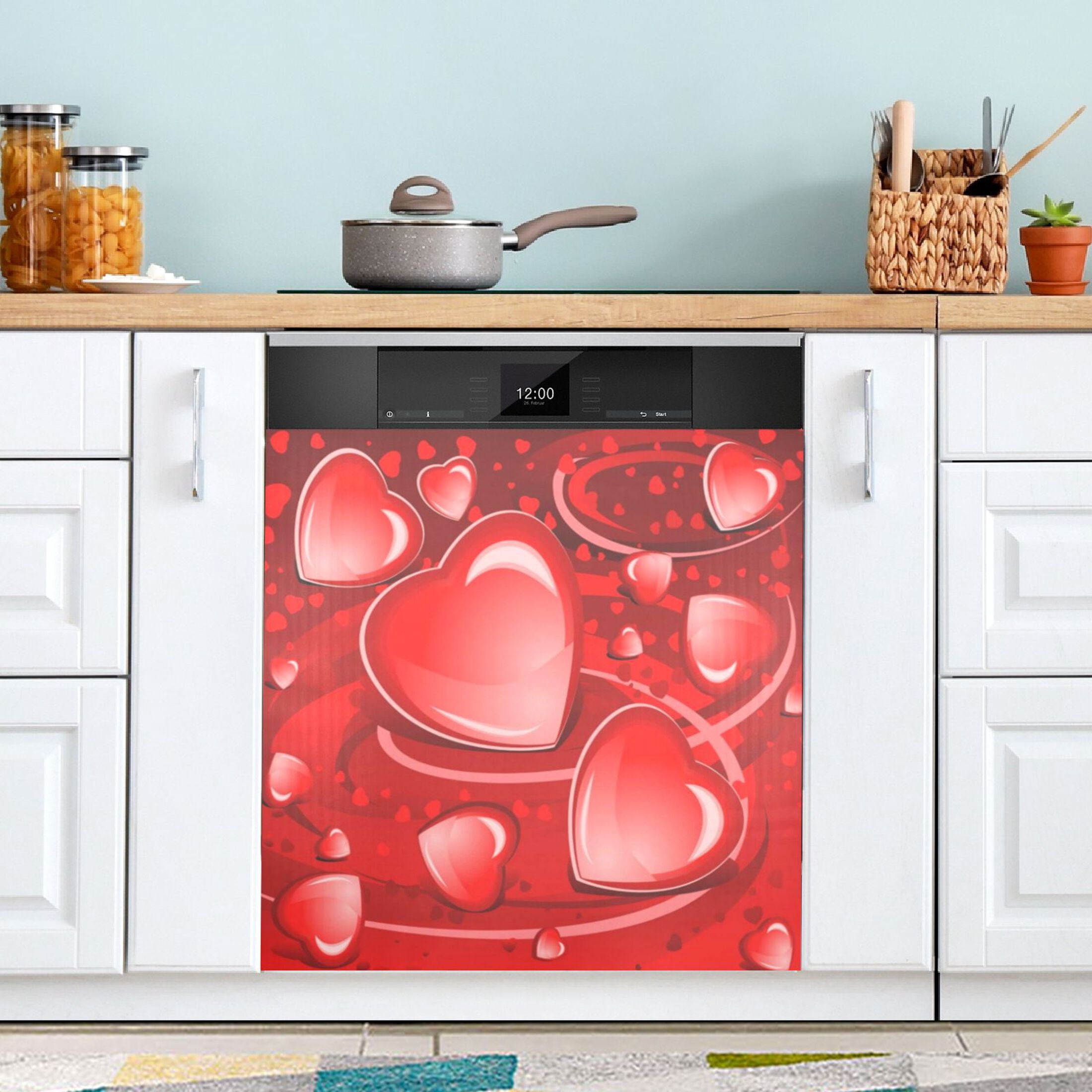 Red Heart Love Dishwasher Magnet Cover Reuseable Refrigerator Magnet ...