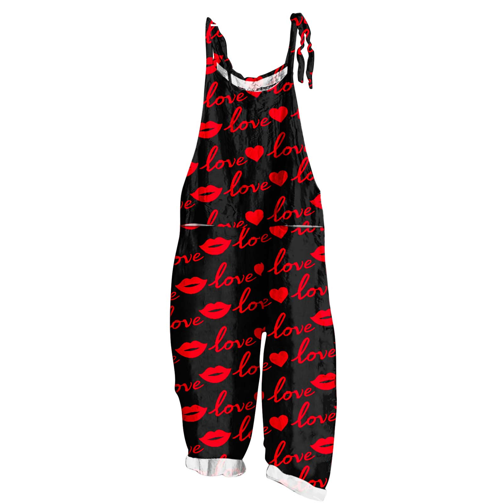 Red Heart Lover Graphic Loose Fit Overalls for Women Fall Summer Casual ...