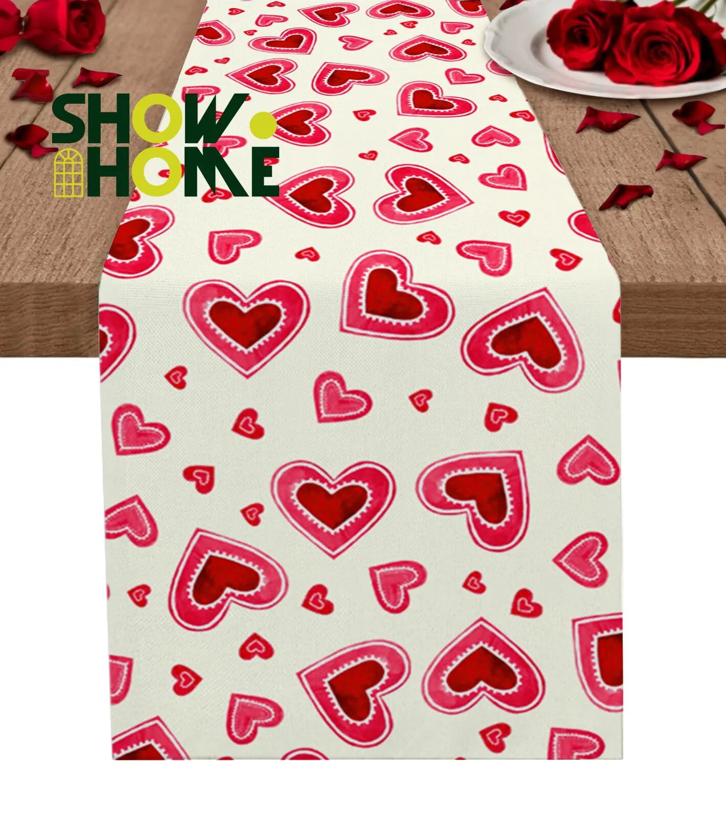 Red Heart Modern Table Runner Holiday Party Decoration Wedding ...
