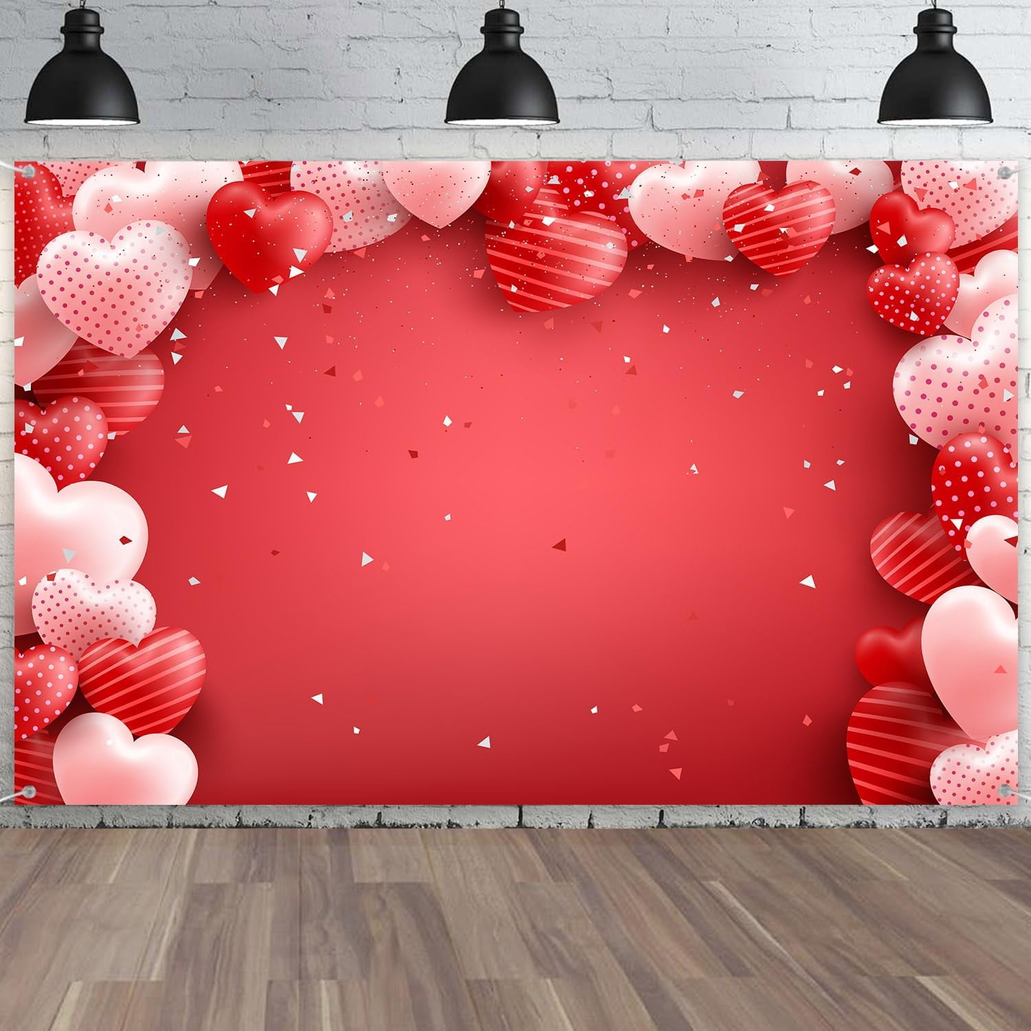 Red Heart Party Backdrop Red White Love Heart Balloon Women Birthday ...