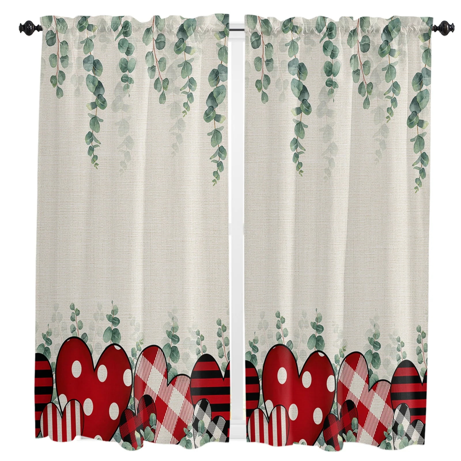 Red Heart Plaid Love Curtains Home Decor Living Room Kitchen Balcony ...