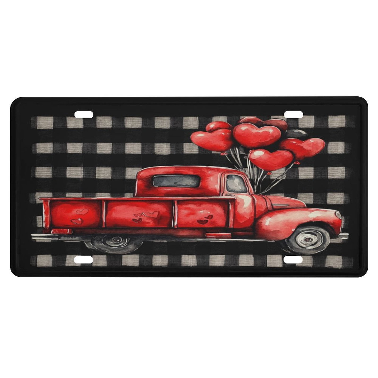 Red Heart Plaid Truck License Plate Cover Personalized License Plates ...