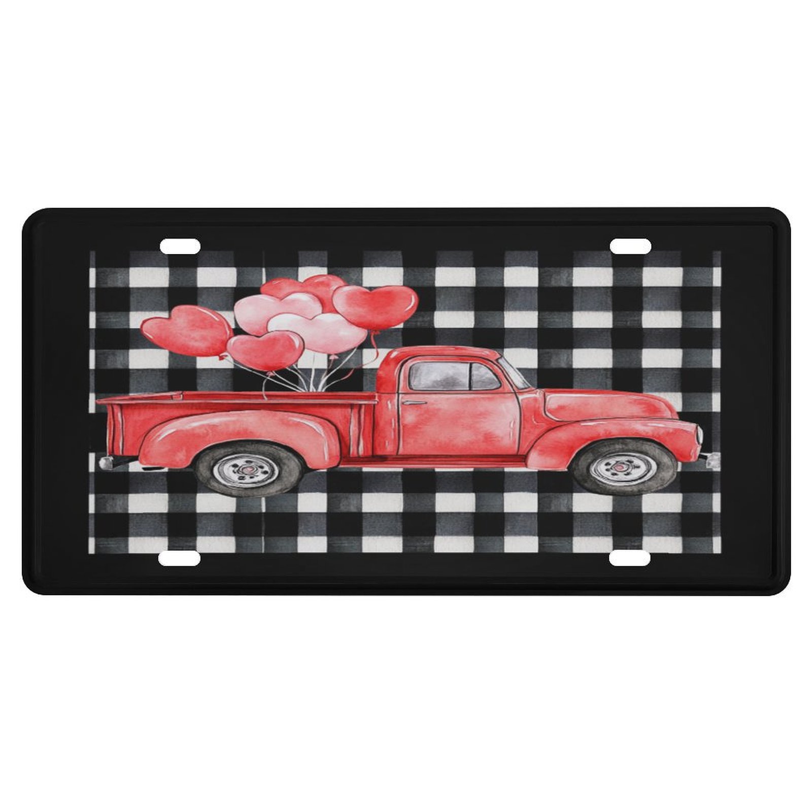 Red Heart Plaid Truck License Plates License Tag Plate Love Heart Truck ...