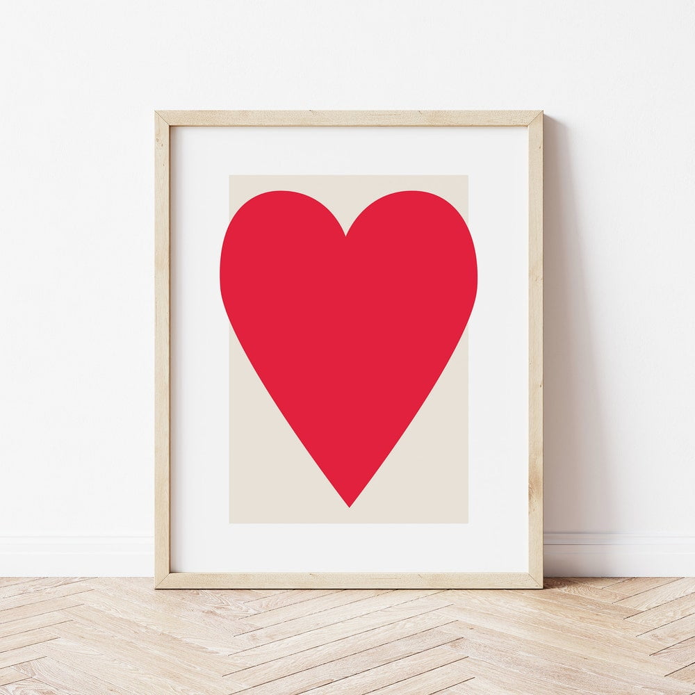 Red Heart Print, Abstract Minimal Heart Poster Art NO FRAMED POSTER ...