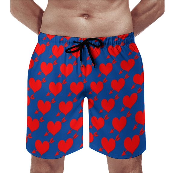 Red Heart Print Board Shorts Leisure Male Board Short My Valentine Plus ...