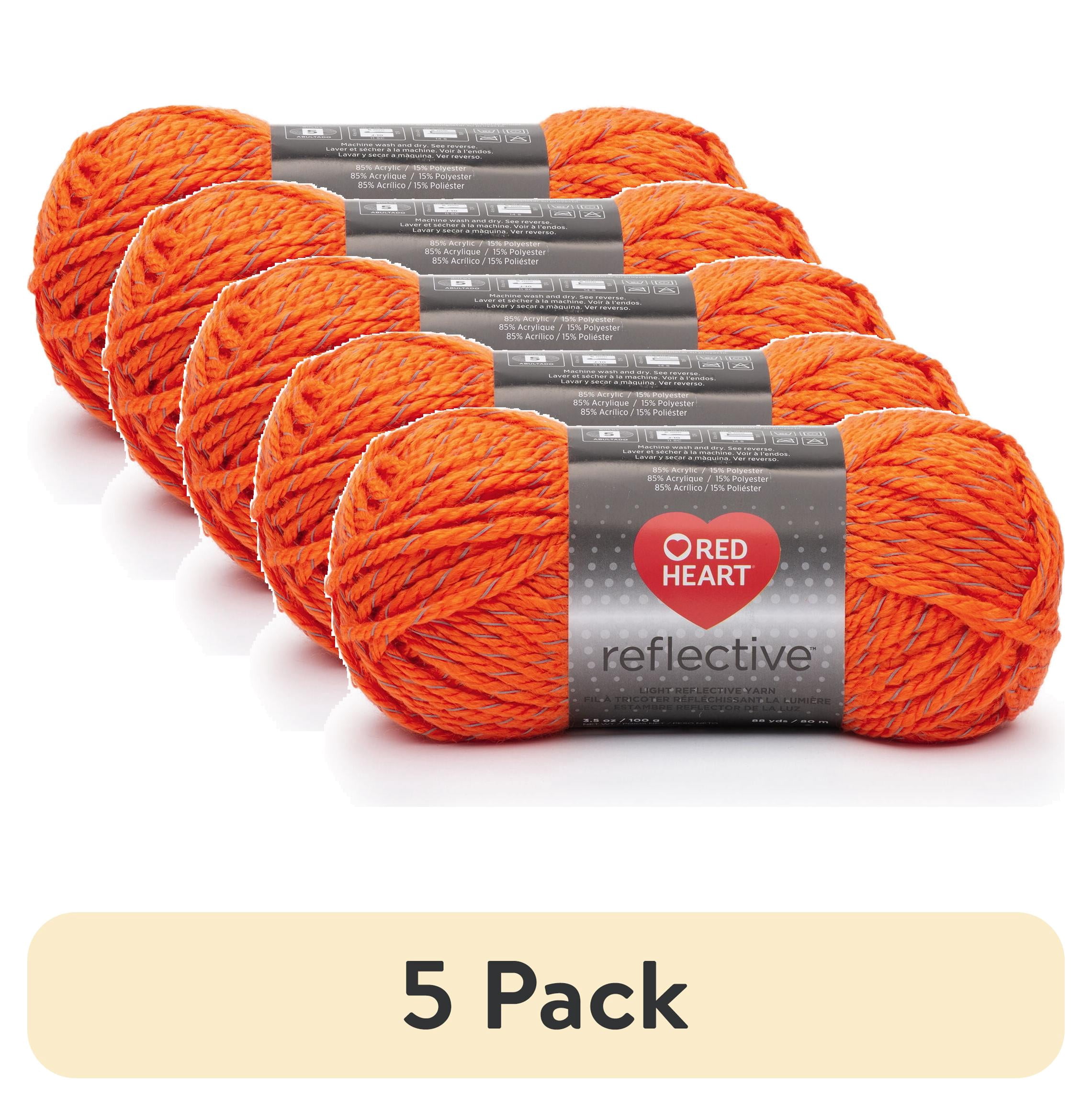 (5 pack) Red Heart Reflective Yarn, Neon Orange, 3.5oz(100g), Bulky ...