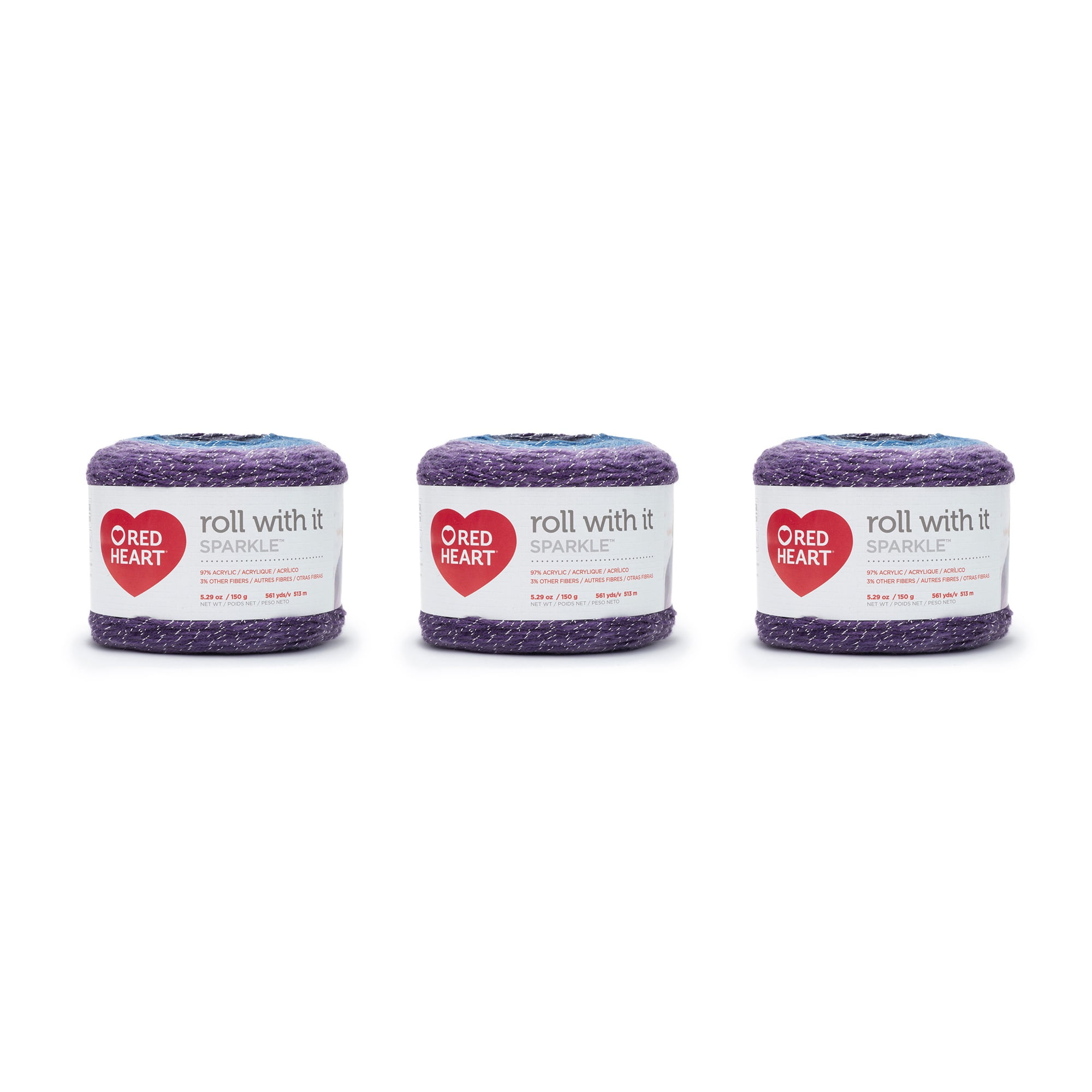 Red Heart Roll With It Sparkle Amethyst Yarn - 3 Pack of 150g/5.3oz ...