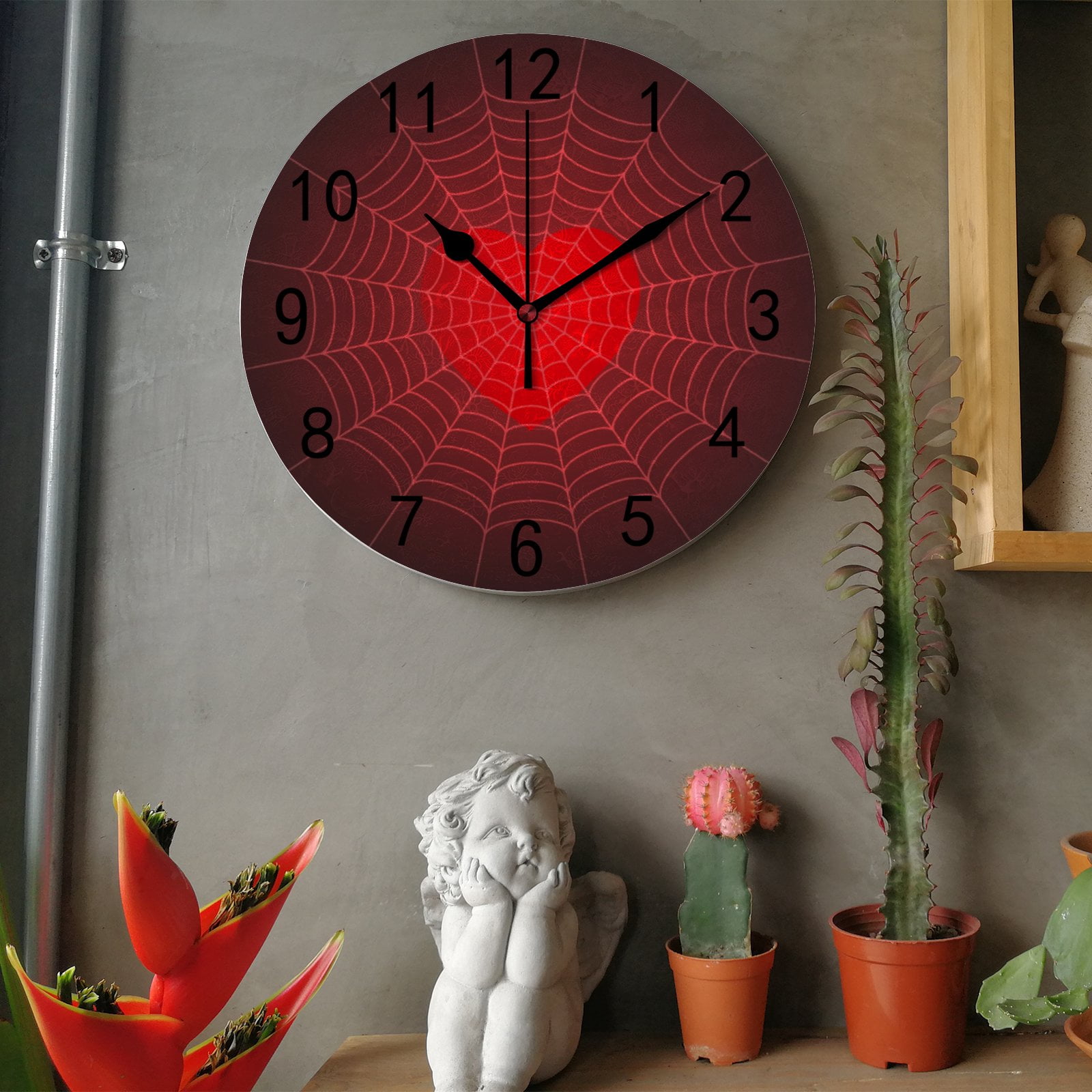 Red Heart Round Wall Clock 10 Inch, Silent Non Ticking Wall Clocks ...