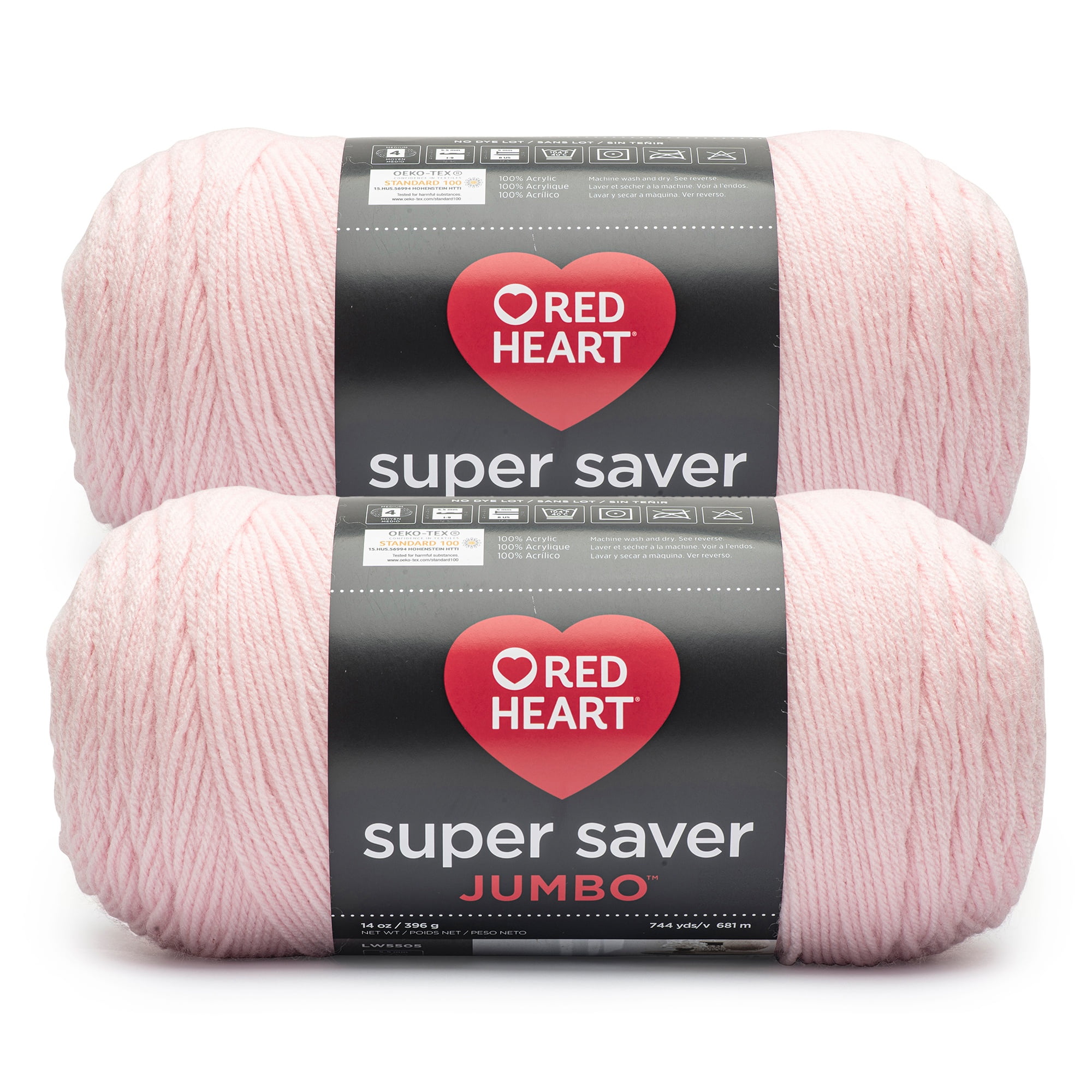 Red Heart® SS JUMBO #4 Worsted Acrylic Yarn, Baby pink 14oz/396g 744 ...