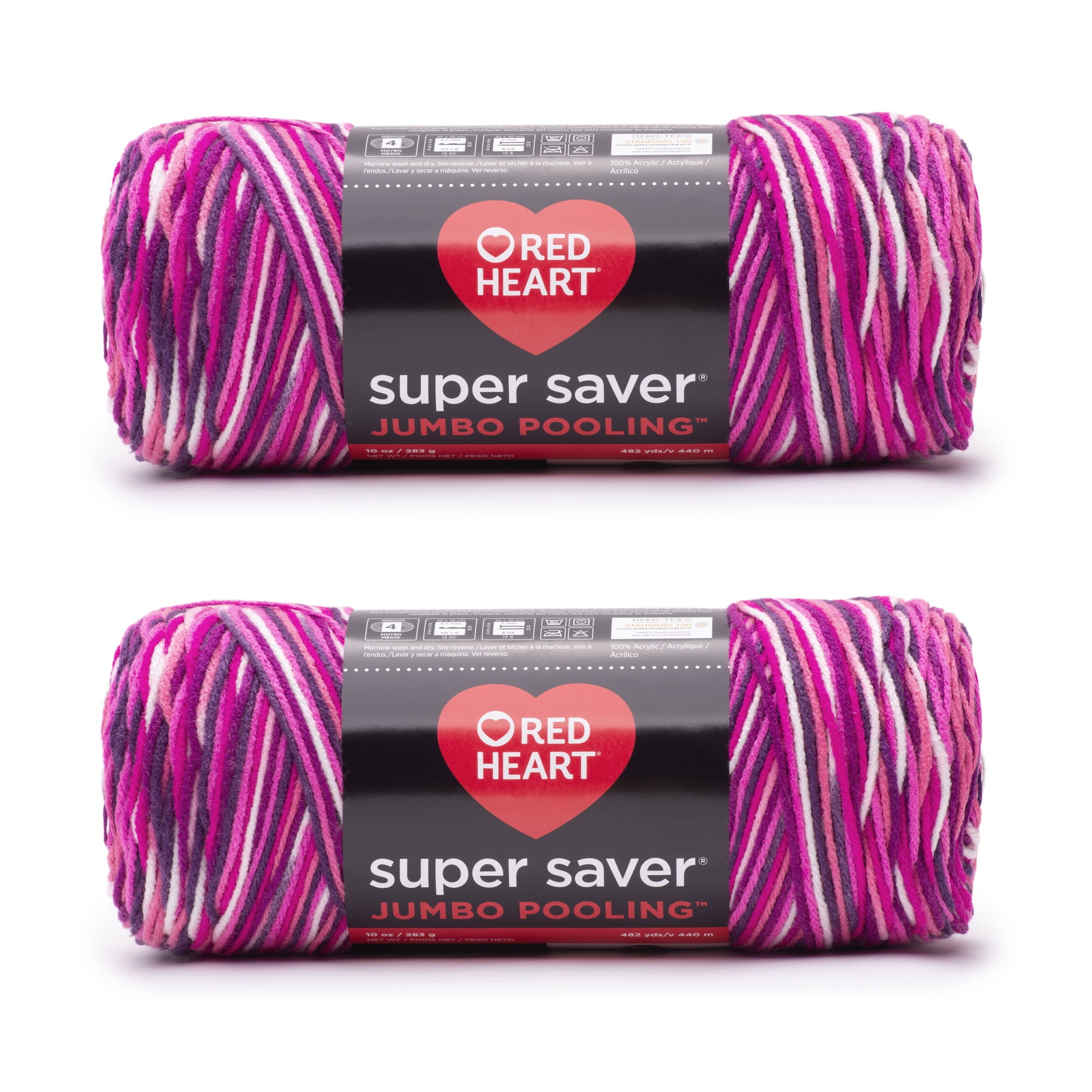 Red Heart® SS JUMBO #4 Worsted Acrylic Yarn, Berry pooling 10oz/283g 482 Yards (2pk) - Walmart.com
