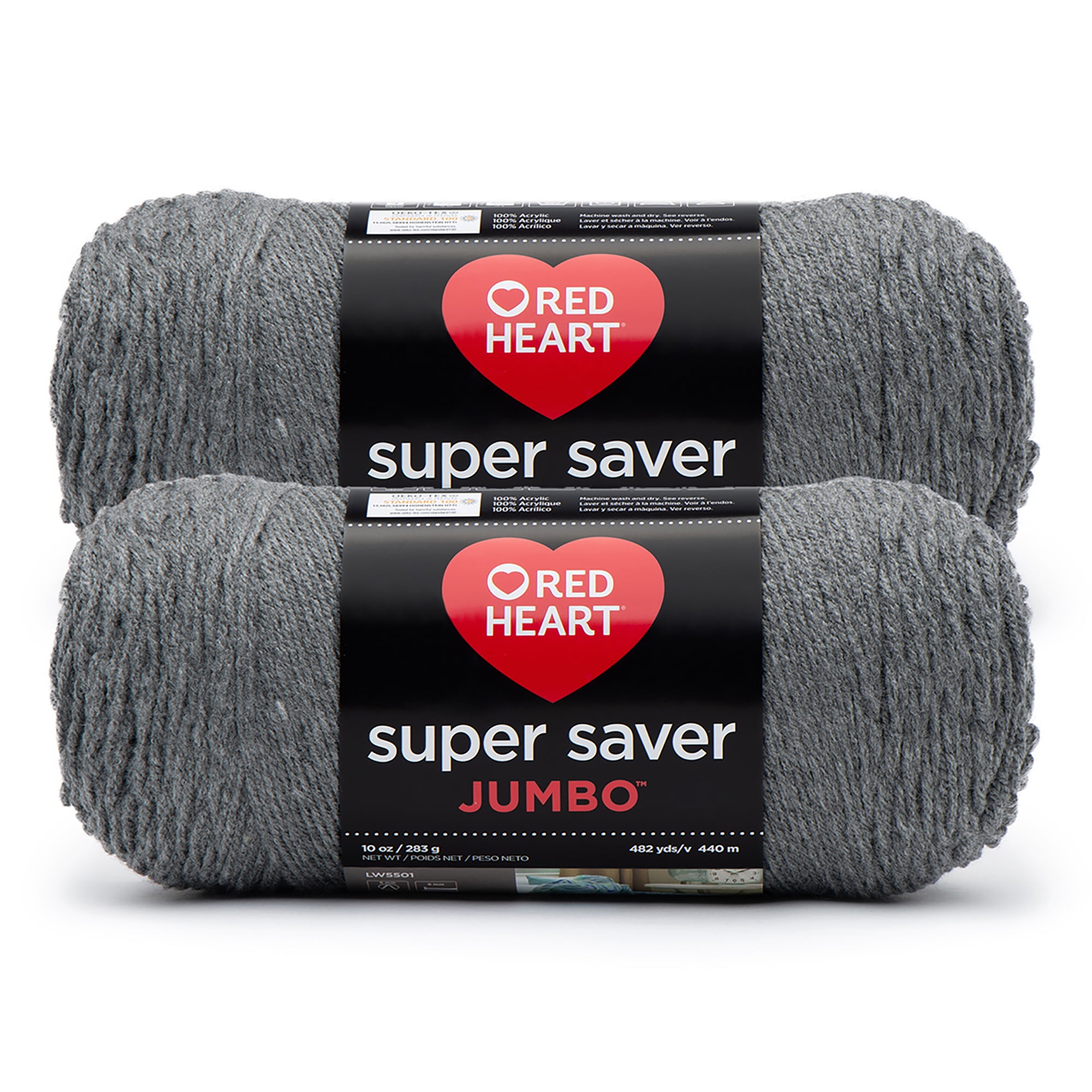 Red Heart® SS JUMBO #4 Worsted Acrylic Yarn, Gray heather 14oz/396g 744 Yards (2 Pack) - Walmart.com