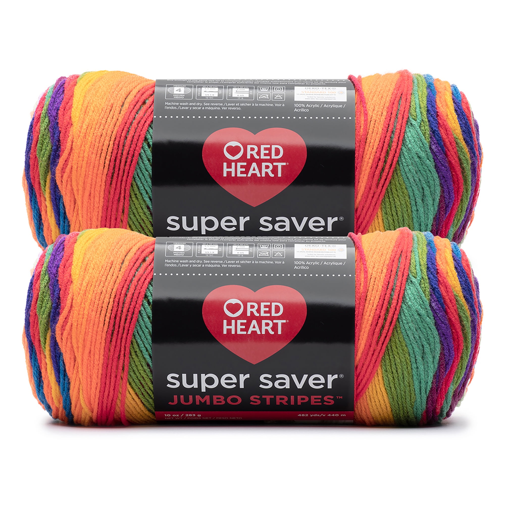 Red Heart® SS JUMBO #4 Worsted Acrylic Yarn, Polo stripe 10oz/283g 482 Yards (2 Pack) - Walmart.com