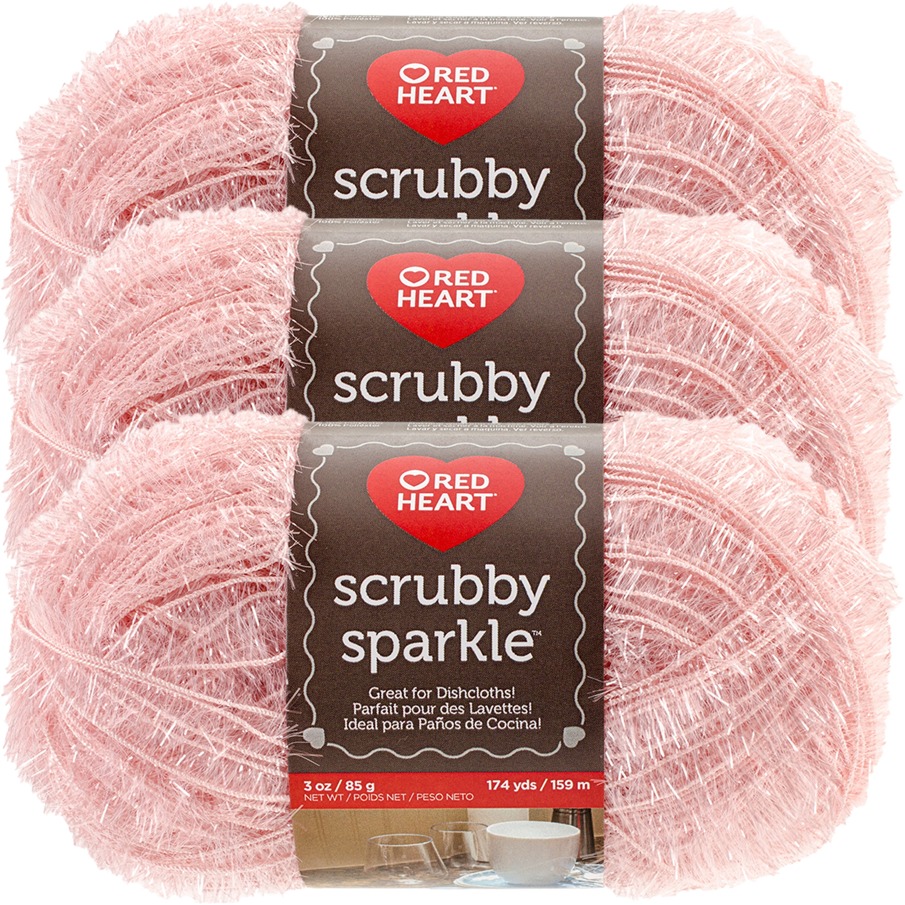Red Heart Scrubby Sparkle Pink Grapefruit Yarn - 3 Pack of 85g/3oz ...