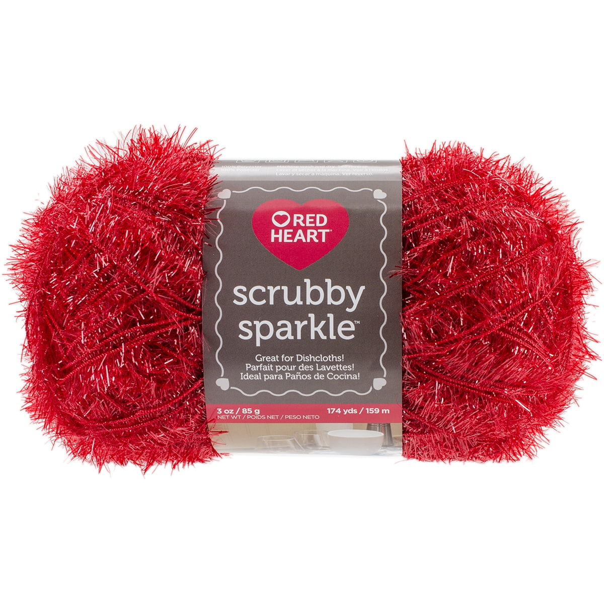 Spinrite Red Heart Scrubby Sparkle Yarn - Strawberry, 1 Pack of 3 Skein ...