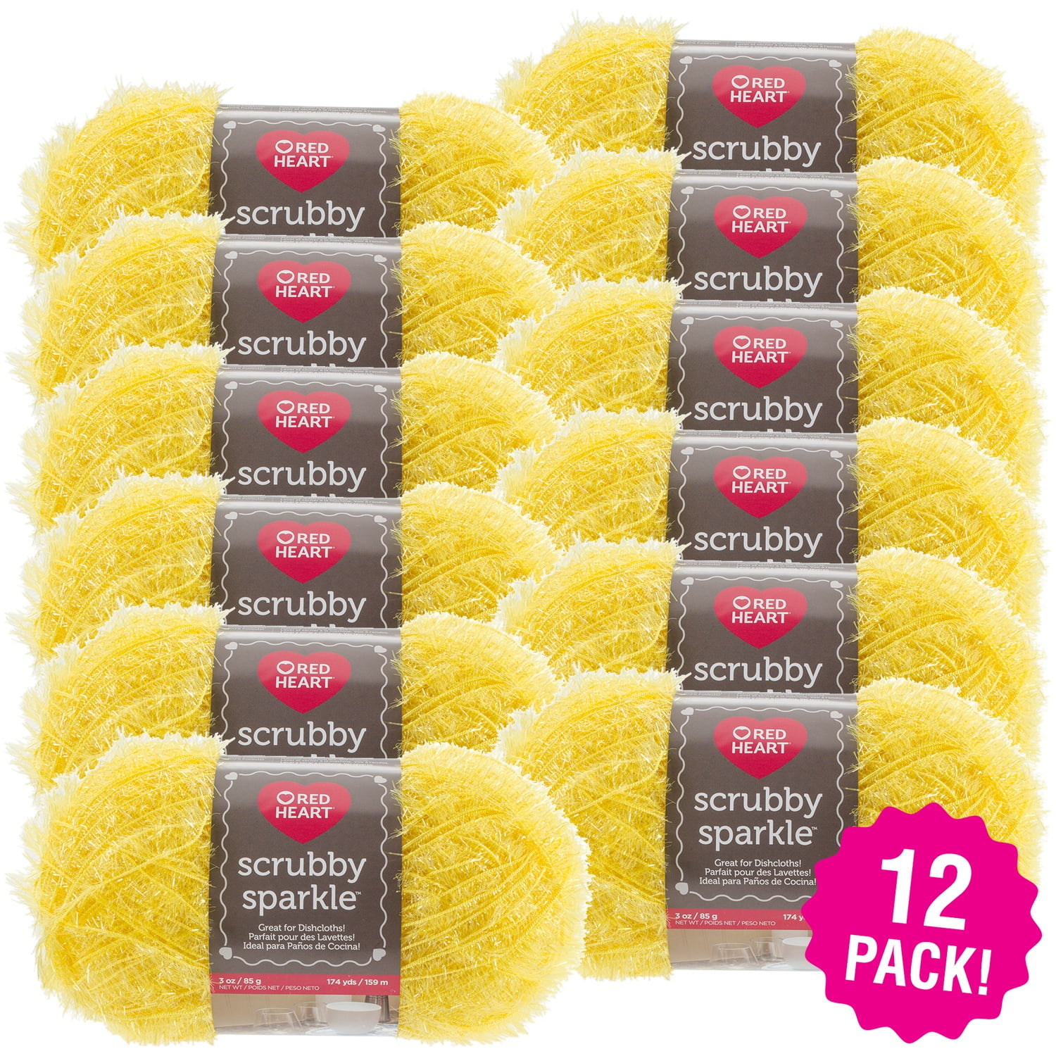 Red Heart Scrubby Sparkle Yarn - Lemon, Multipack of 12 - Walmart.com