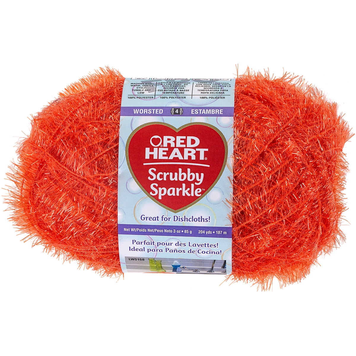 Red Heart® Scrubby Sparkle™ 4 Worsted (Medium) Polyester Yarn, Orange ...