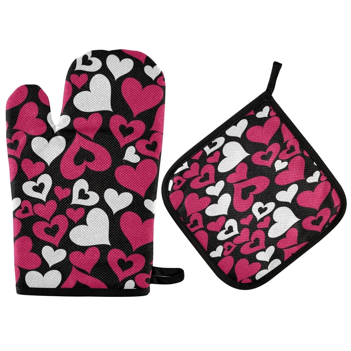 Red Heart Shape Pattern Oven Mitts & Pot Holders Valtine's Day Theme ...