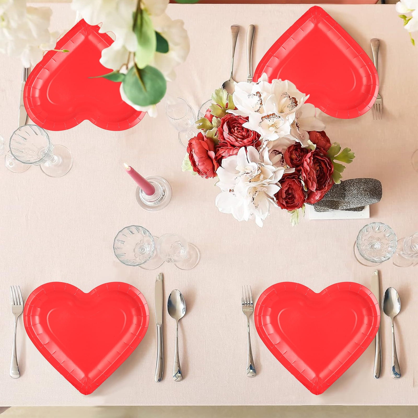 Red Heart Shaped Dessert Plates,Disposable Love Paper Plates - Heart ...
