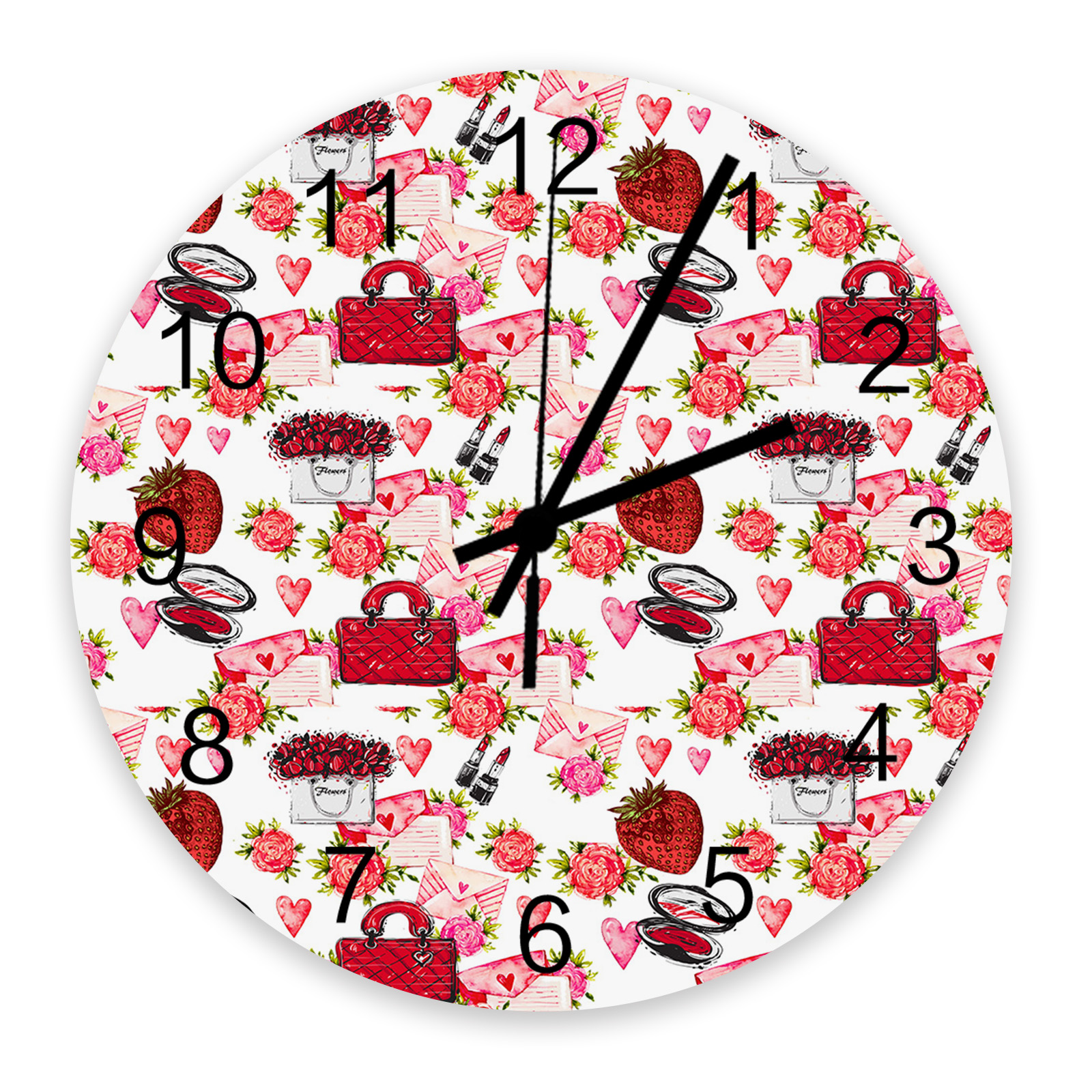 Red Heart Shaped Flowers Branches Art Wall Clocks Silent Home Cafe ...
