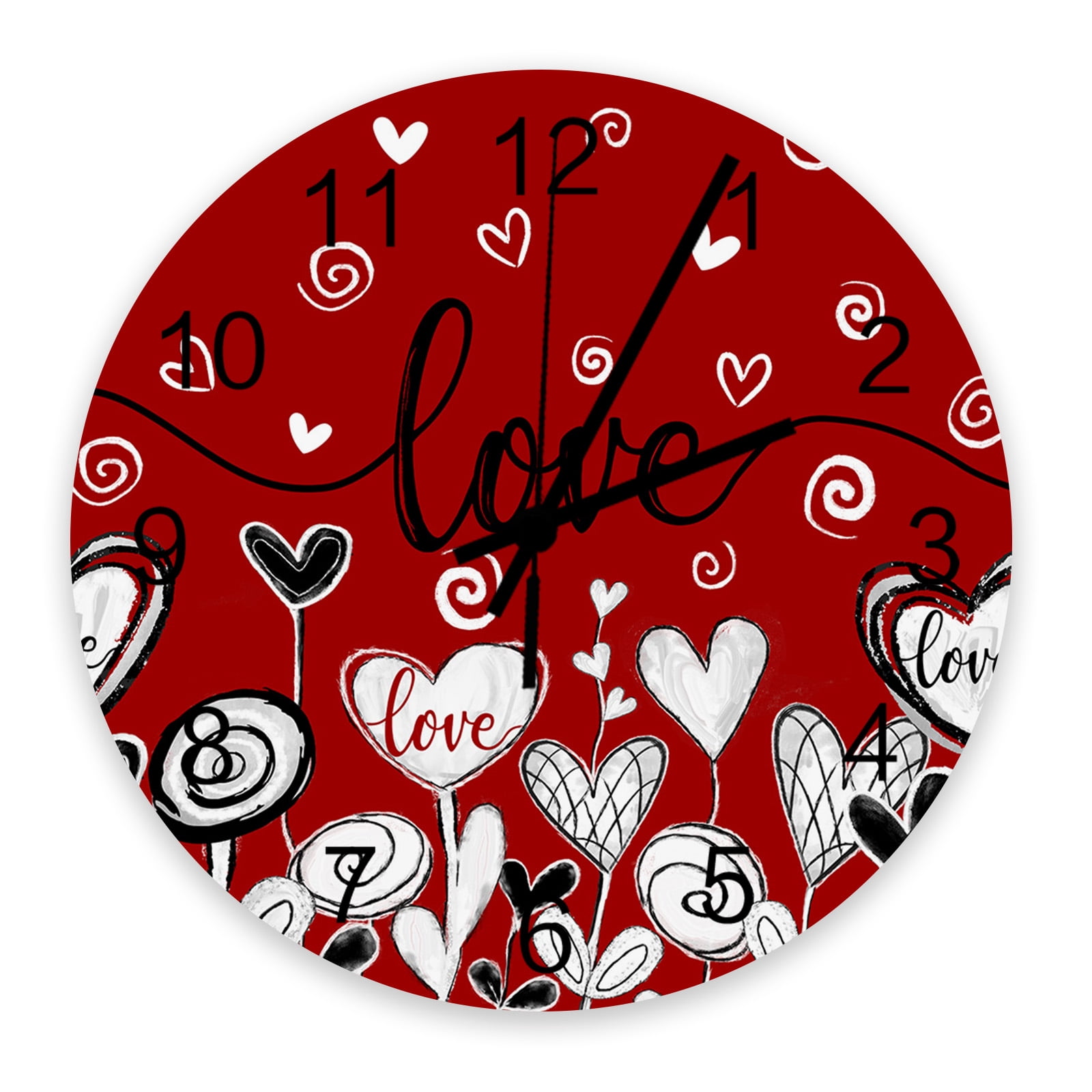 Red Heart Shaped Flowers Branches Art Wall Clocks Silent Home Cafe ...