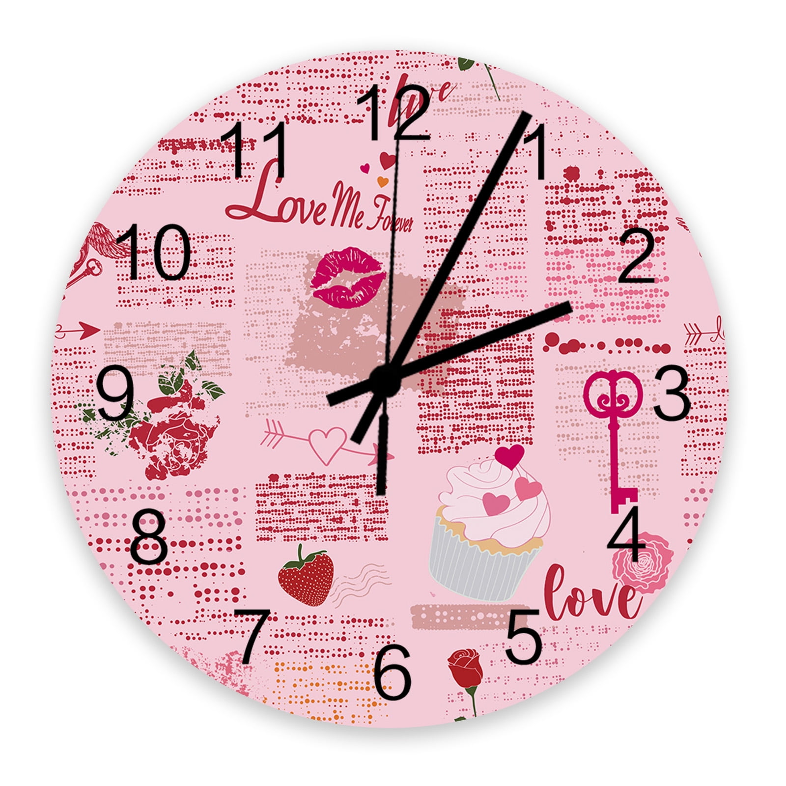Red Heart Shaped Flowers Branches Art Wall Clocks Silent Home Cafe ...