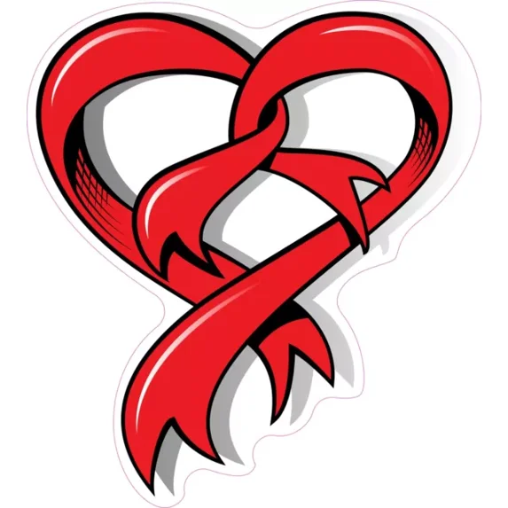 Red Heart Shaped Ribbons Sticker Window Decal Phone Decal Water Bottle ...