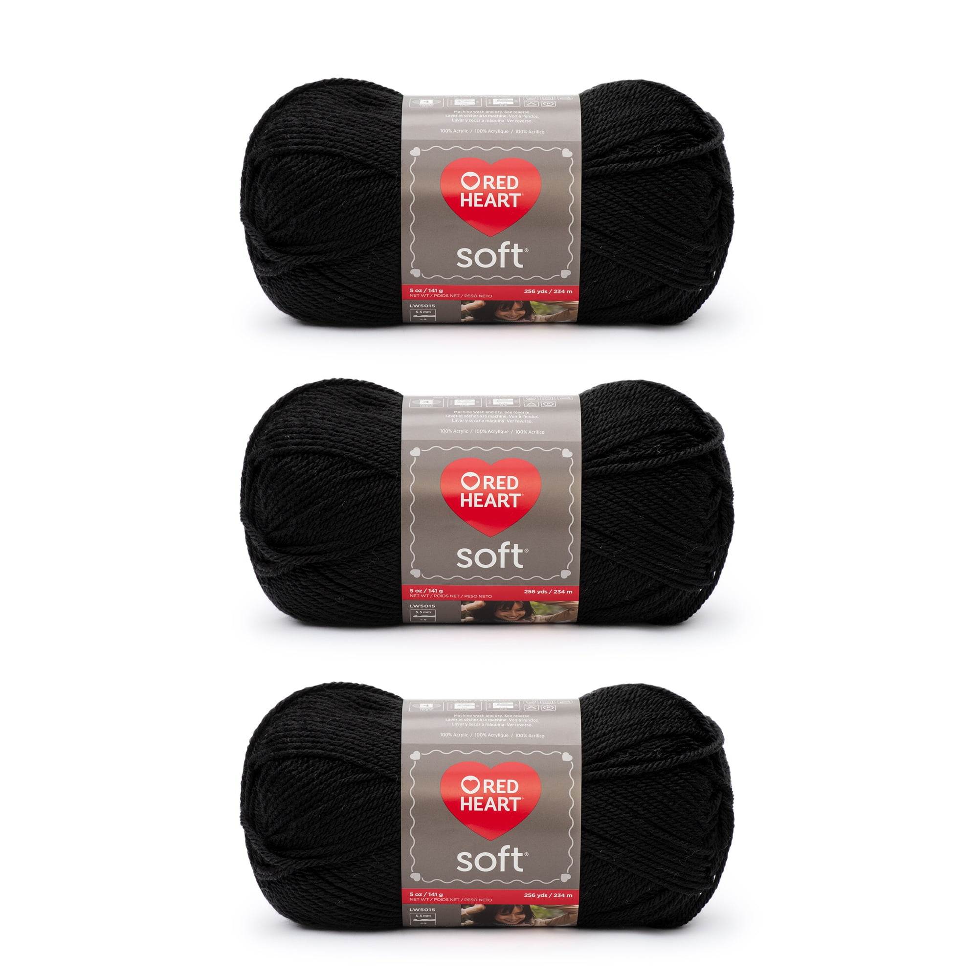 Red Heart Ultra Soft Yarn with Subtle Luster, Black, Multipack of 3 #4 ...