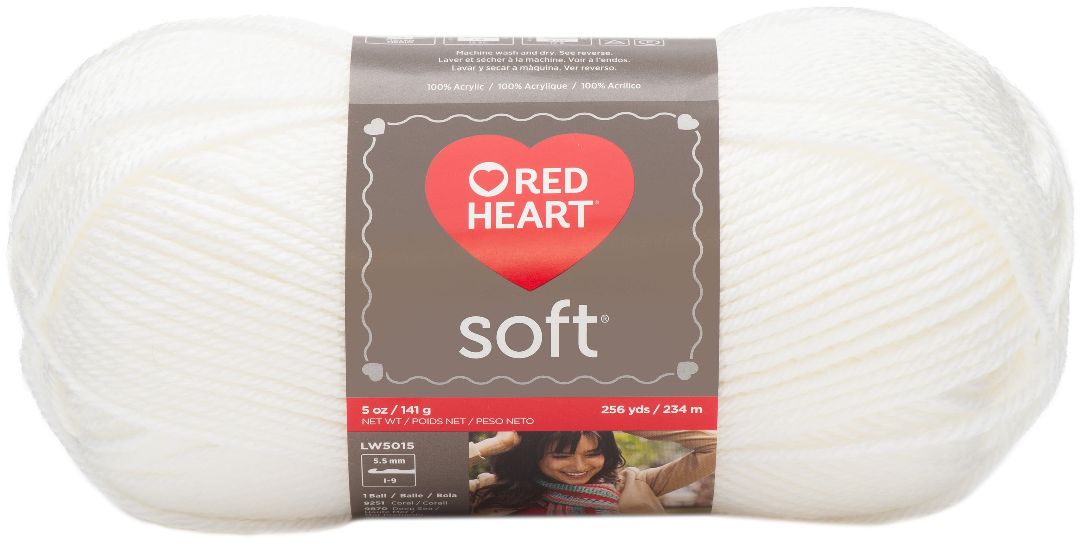 Red Heart, Soft Yarn, White, 100% Acrylic, 5oz/140g, 256yd/234m ...