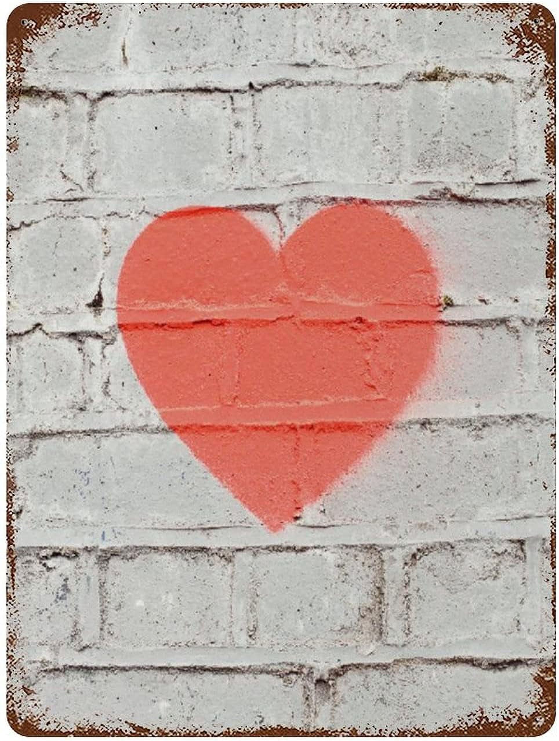 Red Heart Stencil Graffiti Art White Wall Romantic Love Urban Street ...