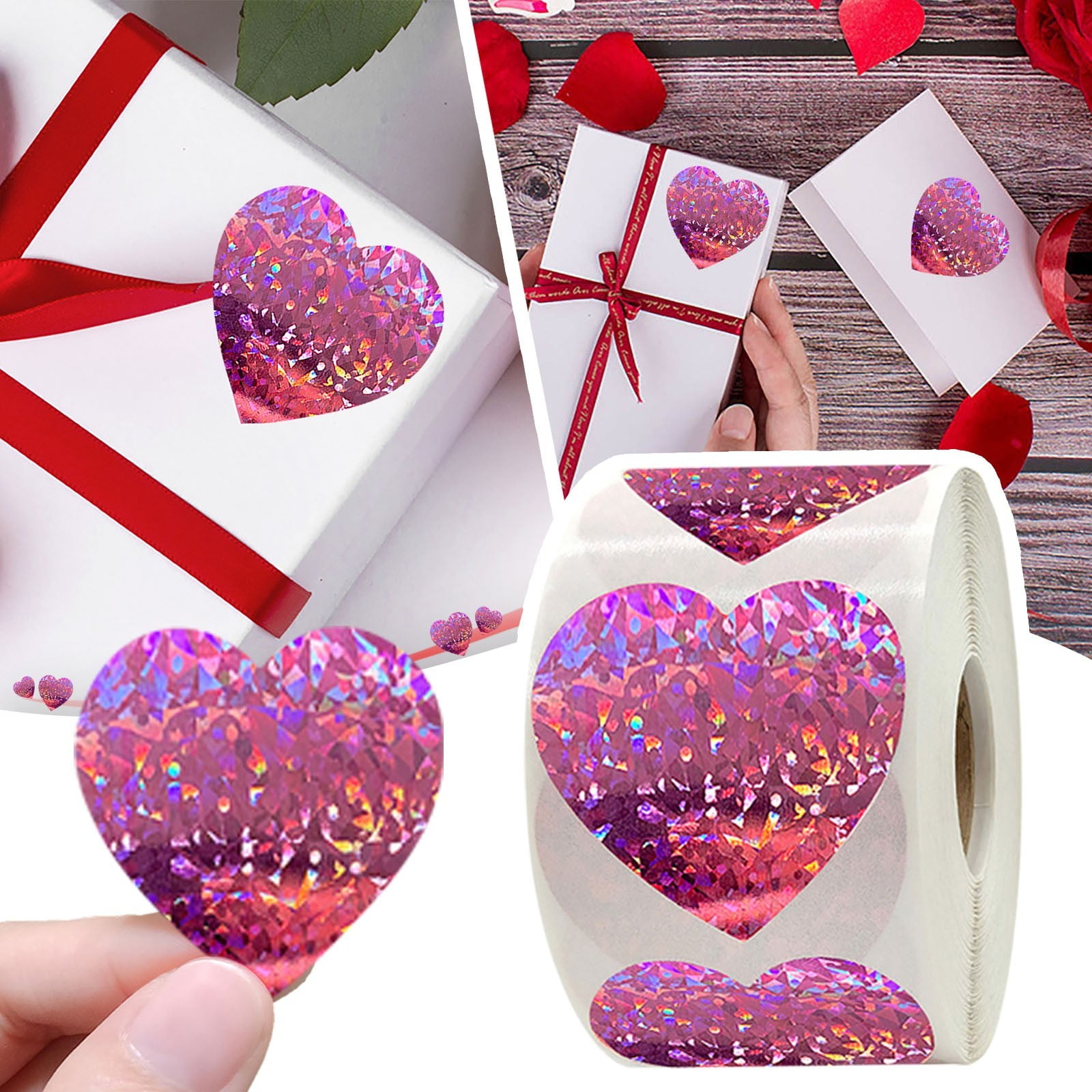 Red Heart Stickers Roll 1.5Inch Heart Roll Stickers Heart Decorative ...